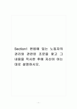 헌법_Section1 헌법에 있는 노동자의 권리와 관련된 조문을 찾고 그 내용을 직시한 후에 자신이 아는 대로 설명하시오 (1)-1페이지