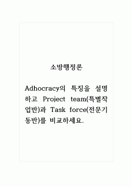 소방행정론_Adhocracy의 특징을 설명하고 Project team(특별작업반)과 Task force(전문기동반)를 비교하세요.-1페이지