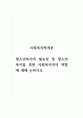 사회복지개론_청소년복지의 필요성 및 청소년복지를 위한 사회복지사의 역할에 대해 논하시오.-1페이지