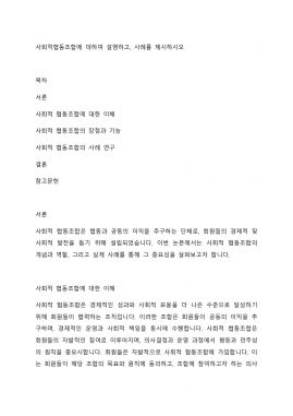 사회적협동조합에 대하여 설명하고, 사례를 제시하시오-1페이지