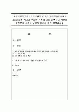 [가족상담및가족치료] 보웬의 다세대 가족상담이론에서 자아분화의 개념과 수준의 특성에 대해 설명하고 자신의 자아분화 수준을 보웬의 이론에 따라 설명하시오-1페이지