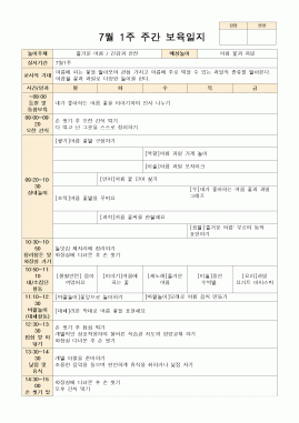 만 3세 7월1주- 4주 주간보육일지-1페이지