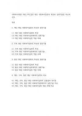 사회복지개론] 개인,가족,집단 대상 사회복지실천의 특성과 실천기술을 비교하시오-1페이지