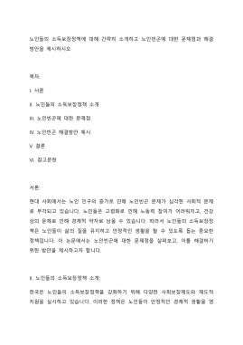 노인들의 소득보장정책에 대해 간략히 소개하고 노인빈곤에 대한 문제점과 해결방안을 제시하시오-1페이지