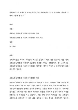 사회복지법의 체계에서 사회보장급여법과 사회복지사업법이 차지하는 의미에 대해서 토론해 봅시다.-1페이지