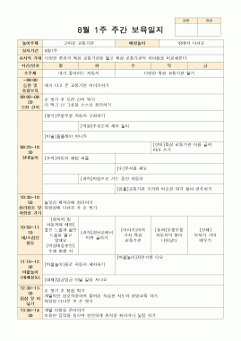 8월 보육일지 만 3세 8월1주-5주 주간보육일지-1페이지