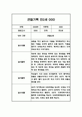 1학기 (3월~8월) 만2세 관찰기록과 총평 5명 10Page (놀이,일상 관찰일지)-1페이지