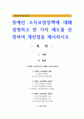 장애인 소득보장정책에 대해 설명하고 한 가지 제도를 선정하여 개선점을 제시하시오-1페이지