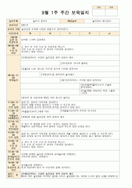 9월보육일지 만0세 9월 1주-4주 주간 보육일지-1페이지