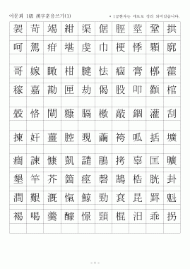 한자능력시험(한국어문회) 1급한자-훈음쓰기(1144자)-1페이지