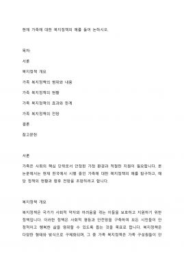 현재 가족에 대한 복지정책의 예를 들어 논하시오.-1페이지