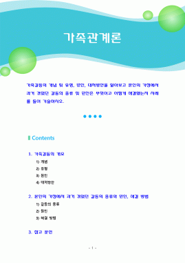 [가족관계론] 가족갈등의 개념 및 유형, 원인, 대처방안을 알아보고 본인의 가정에서 과거 겪었던 갈등의 종류 및 원인은 무엇이고 어떻게 해결했는지 사례를 들어 기술하시오.-1페이지