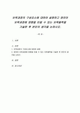 보육과정의 구성요소에 대하여 설명하고 영유아 보육과정에 영향을 미칠 수 있는 보육철학을 기술한 후 본인의 생각을 논하시오.-1페이지