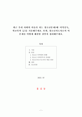 [보고서] 최근 우리 사회의 이슈가 되는 청소년문제(예 마약중독, 학교폭력 등)를 기술해주세요-1페이지