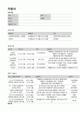 무중력지대 청년활동지원 매니저 입사지원서(이력서 및 자기소개서)-1페이지