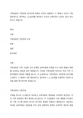 가족상담의 기본전제 20가지에 대해서 간단히 설명하고 그 중에서 자신이 가장 중요하다고 생각하는 1,2,3순위를 매겨보고 자신의 선택이유나 의견도 같이 제시하시기 바랍니다.-1페이지