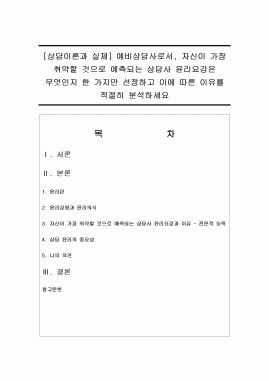 [상담이론과 실제] 예비상담사로서, 자신이 가장 취약할 것으로 예측되는 상담사 윤리요강은 무엇인지 한 가지만 선정하고 이에 따른 이유를 적절히 분석하세요-1페이지