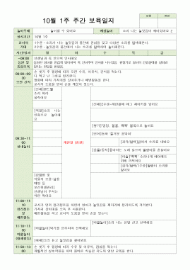 보육일지 혼합 만0-1세 10월 1주-4주-1페이지