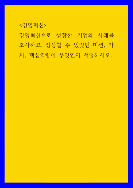 경영혁신 ) 경영혁신으로 성장한 기업의 사례를 조사하고, 성장할 수 있었던 미션, 가치, 핵심역량이 무엇인지 서술하시오-1페이지