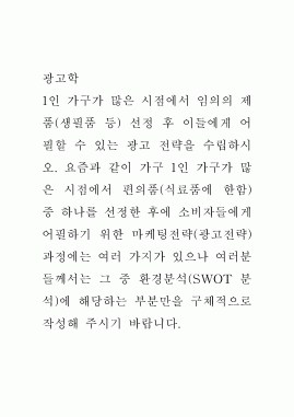 광고학 ) 1인 가구가 많은 시점에서 임의의 제품(생필품 등) 선정 후 이들에게 어필할 수 있는 광고 전략을 수립하시오-1페이지