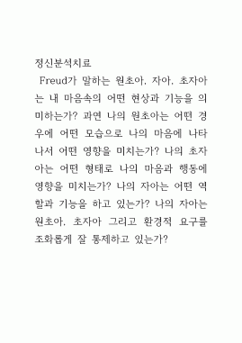 정신분석치료 )  Freud가 말하는 원초아, 자아, 초자아는 내 마음속의 어떤 현상과 기능을 의미하는가 외3개-1페이지