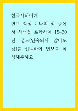 한국사의이해 ) 연보 작성 - 나의 삶 중에서 생년을 포함하여 15-20년 정도(연속되지 않아도 됨)를 선택하여 연보를 작성-1페이지