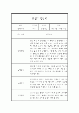 영아전담 어린이집 만1세 1학기 관찰일지 (놀이,일상영역 관찰일지)-1페이지