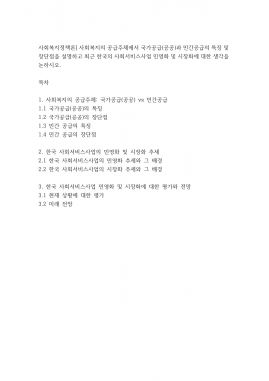 사회복지정책론] 사회복지의 공급주체에서 국가공급(공공)과 민간공급의 특징 및 장단점을 설명하고 최근 한국의 사회서비스사업 민영화 및 시장화에 대한 생각을 논하시오-1페이지