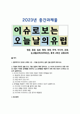 [이슈로보는오늘날의유럽] 2023년 중간과제물, 1. 멀티미디어 강의와 교재의 1강에서 7강을 참고하여, 괄호 안을 알맞게 채우시오. 2. (1) 러시아-우크라이나 전쟁 이후로 유럽이 직면한 문제들을 정리하고 (2) 문제들을 해결하기 위해 어떤 방안이 모색되고 있는지 설명하시오-1페이지