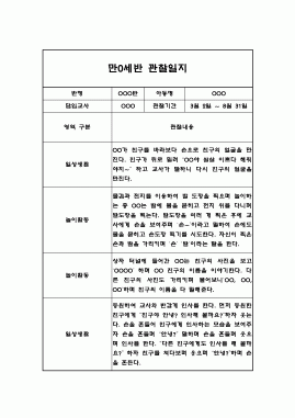 만0세 1년 3월,4월,5월,6월,7월,8월,9월,10월,11월,12월,1월,2월 관찰일지 (놀이,일상영역 관찰기록)-1페이지