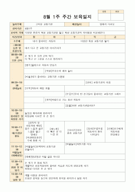 만 3세 8월1주-5주 주간보육일지 고마운 교통기관-1페이지