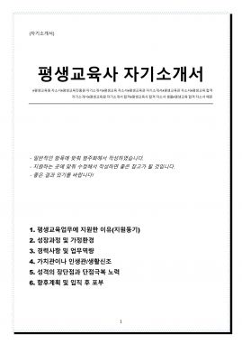 평생교육사 자기소개서(업무역량, 지원동기, 포부, 가치관 등 담았습니다-1페이지