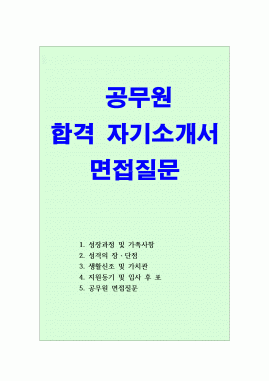 공무원 급제 자기소개서와 면접 행정직공무원합격자소서 기술직공무원자소서 서울시공무원자기소개서 지방직공무원자소서 공무원 면접질문 방호직공무원자기소개서 교육직공무원자기소개서 소방직공무원자기소개서-1페이지