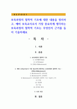 보육과정의 철학적 기초에 대한 내용을 정리하고 예비 보육교사로서 가장 중요하게 생각하는 보육과정의 철학적 기초는 무엇인지 근거를 들어 기술-1페이지