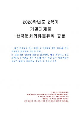 2023년 2학기 한국문화와유물유적 기말시험 과제물(박물관, 향교, 서원 감상문 적기)-1페이지