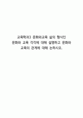 교육학과3 문화와교육 삶의 형식인 문화와 교육 각각에 대해 설명하고 문화와 교육의 관계에 대해 논하시오-1페이지