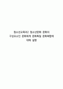 청소년교육과2 청소년문화 문화의 구성요소인 문화체계 문화특질 문화복합에 대해 설명-1페이지