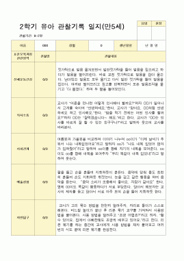 유아관찰일지 2학기 만 5세 17명의 관찰일지 내용-1페이지