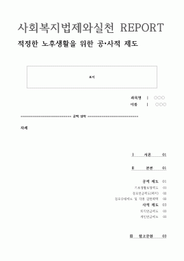 [사회복지법제와실천과제]적정한 노후 생활을 위한 공적 및 사적 제도(5가지)-1페이지