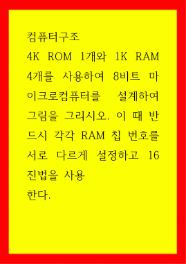 컴퓨터구조 4K ROM 1개와 1K RAM 4개를 사용하여 8비트 마이크로컴퓨터를 설계하여 그림을 그리시오-1페이지