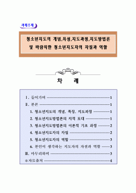 청소년지도의 개념,특성,지도과정,지도방법론  및 바람직한 청소년지도자의 자질과 역할-1페이지