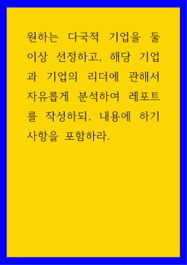 경영 원하는 다국적 기업을 둘 이상 선정하고, 해당 기업과 기업의 리더에 관해서 자유롭게 분석-1페이지