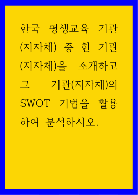 교육 한국 평생교육 기관(지자체중 한 기관(지자체)을 소개하고 그 기관(지자체)의 SWOT 기법을 활용하여 분석하시오-1페이지
