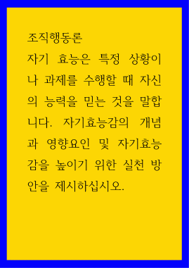 조직행동론 자기 효능은 특정 상황이나 과제를 수행할 때 자신의 능력을 믿는 것을 말합니다-1페이지