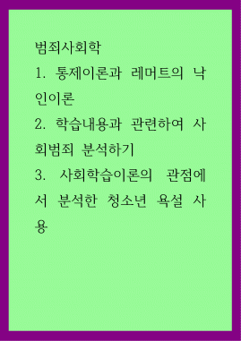 범죄사회학) 통제이론과 레머트의 낙인이론 학습내용과 관련하여 사회범죄 분석하기 사회학습이론의 관점에서 분석한 청소년 욕설 사용-1페이지