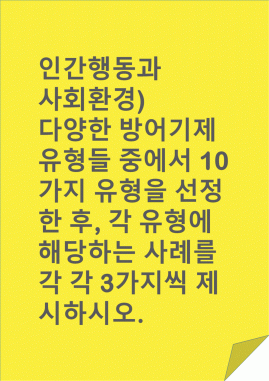 인간행동과사회환경)다양한 방어기제 유형들 중에서 10가지 유형을 선정한 후, 각 유형에 해당하는 사례를 각 각 3가지씩 제시하시오.-1페이지