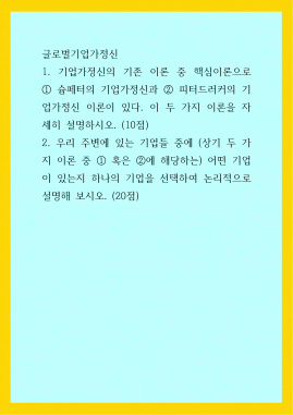 글로벌기업가정신) 기업가정신의 기존 이론 중 핵심이론으로 슘페터의 기업가정신과 피터드러커의 기업가정신 이론이 있다-1페이지