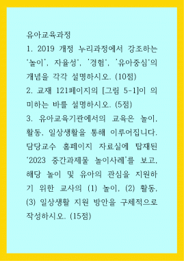 유아교육과정) 12019 개정 누리과정에서 강조하는 놀이, 자율성, 경험, 유아중심의 개념을 각각 설명하시오-1페이지