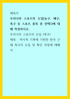 체육사) 우리나라 스포츠의 도입(농구, 배구, 축구 등 스포츠 종목 중 선택1)에 대해 작성하시오-1페이지