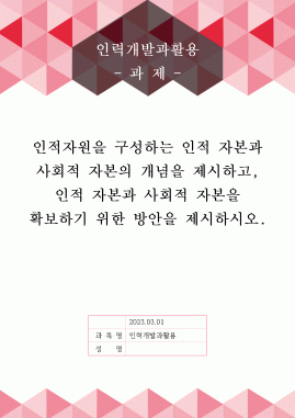 [A+]인적자원을 구성하는 인적 자본과 사회적 자본의 개념을 제시하고, 인적 자본과 사회적 자본을 확보하기 위한 방안을 제시하시오.-1페이지